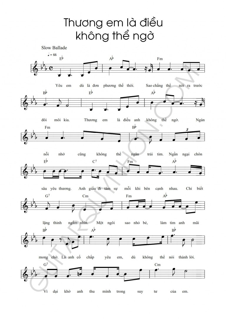 Sheet hợp âm Yêu em là điều không thể ngờ - Noo Phước Thịnh - Shop Guitar Quy Nhơn