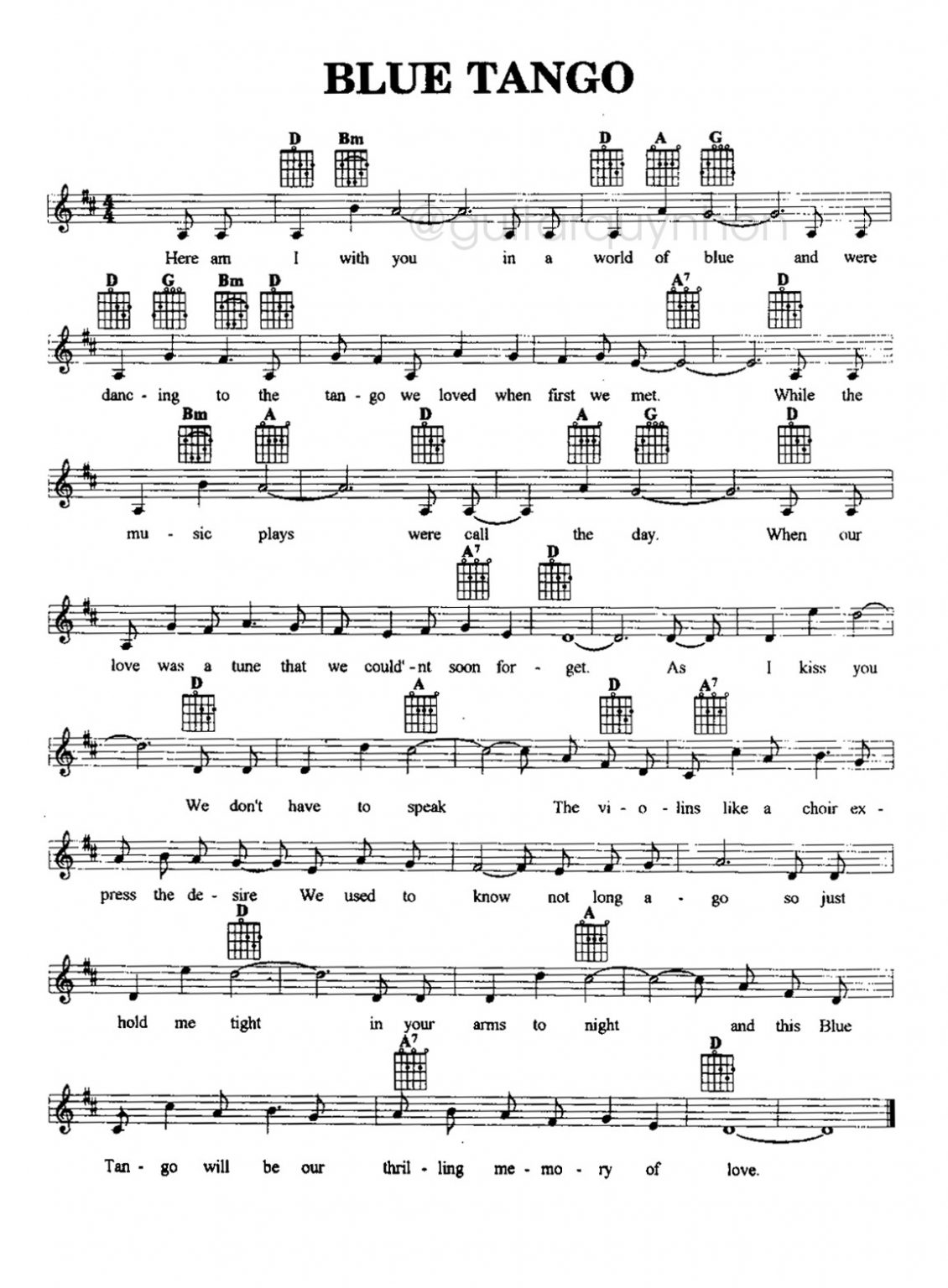 Sheet hợp âm Blue Tango - Shop Guitar Quy Nhơn