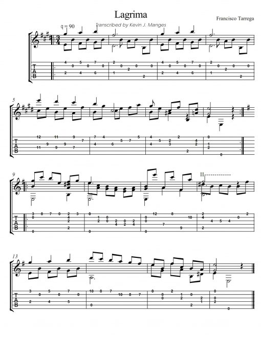 Sheet Tab Guitar Lagrima PDF - Shop Guitar Quy Nhơn