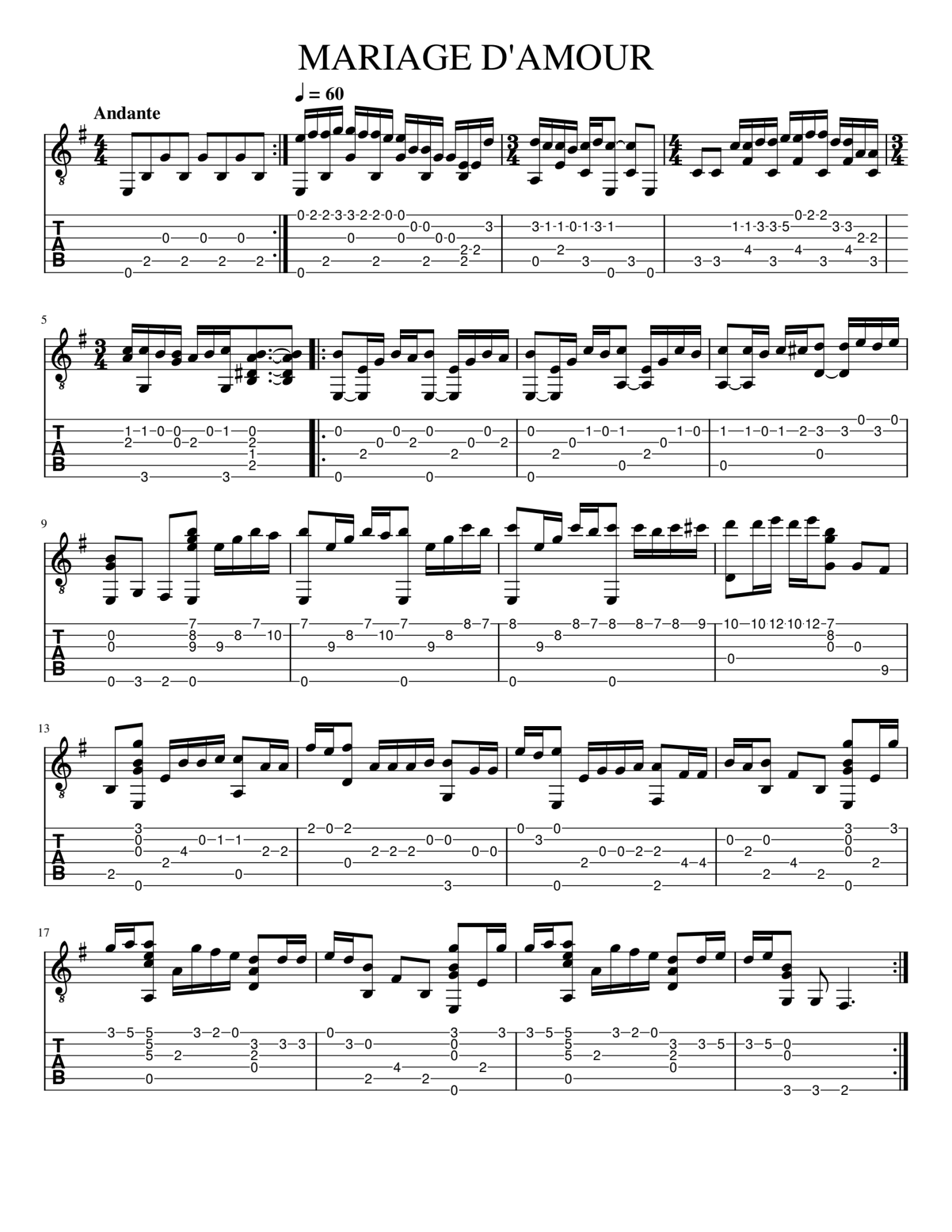 Sheet nhạc MARIAGE D'AMOUR - Shop Guitar Quy Nhơn